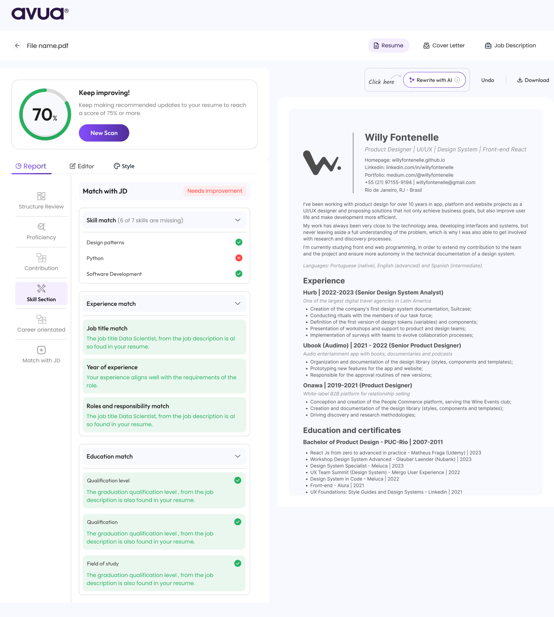 avua CV Analysis Tool